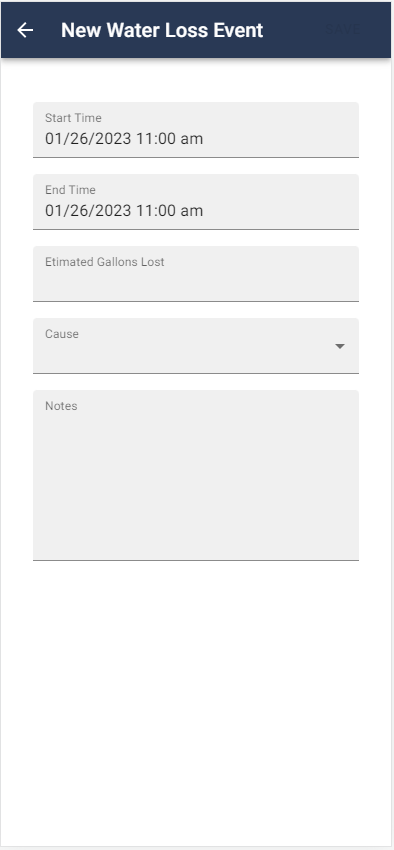 Add Water Loss Event – Support Topics